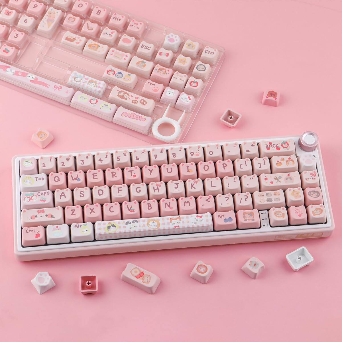 Earthley Blooms Pbt Keycaps Pink Meow Cat Dye sublimation Cute Keycap ...