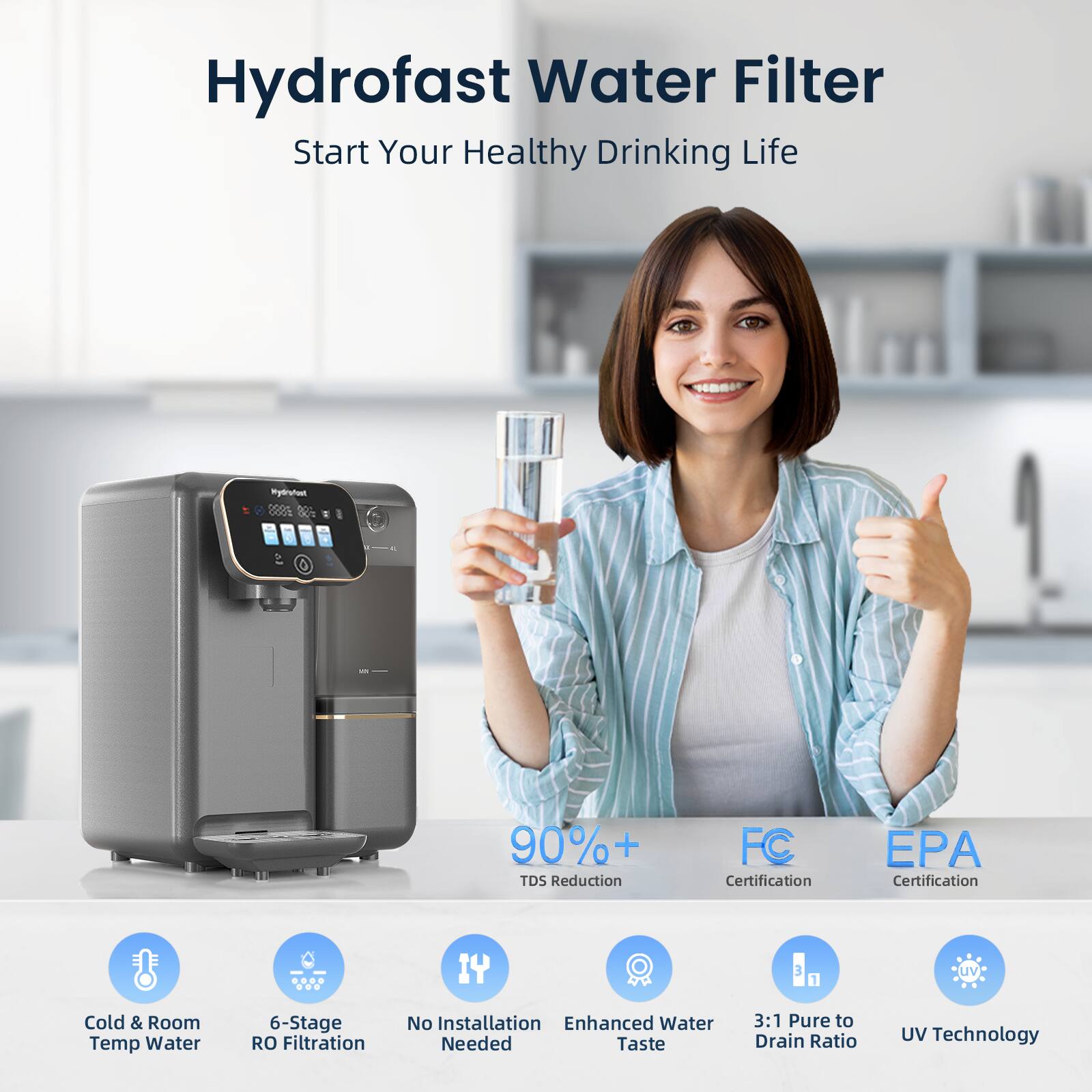 Hydrofast C100 Countertop Reverse Osmosis Water Filter System, 6 Stage ...