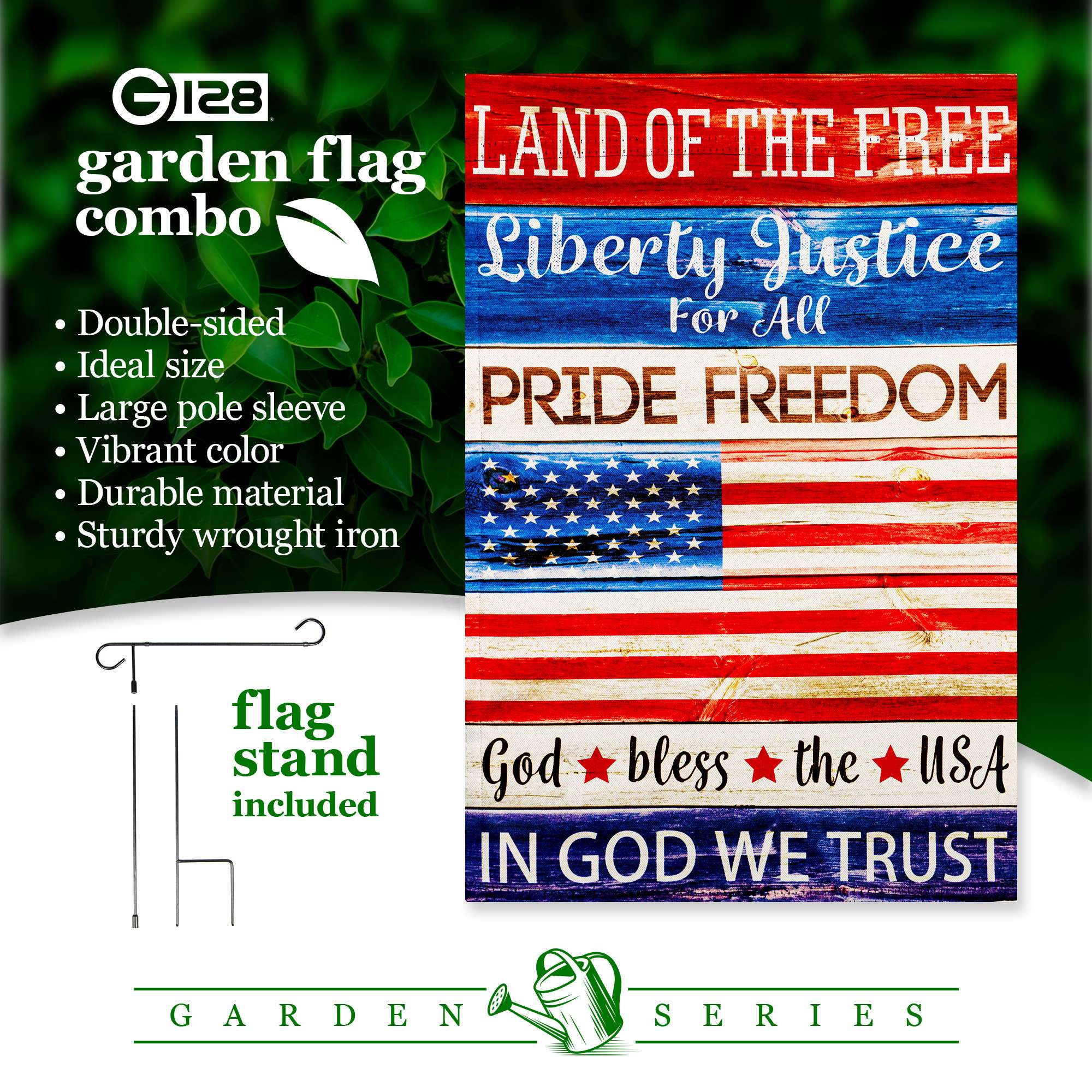G128 Combo Pack: Garden Flag Stand 36 x 16 in & 12 x 18 in Double Sided ...