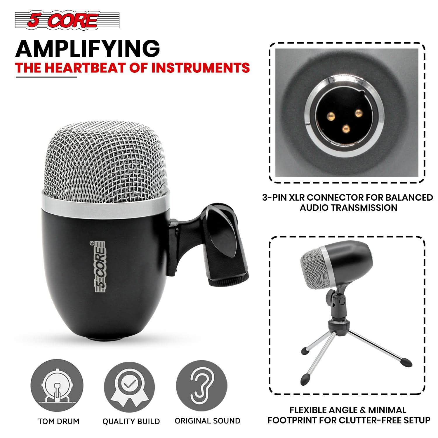 5 CORE Conga Mic Snare Tom Microphone Drum Kit Condenser XLR Instrument ...