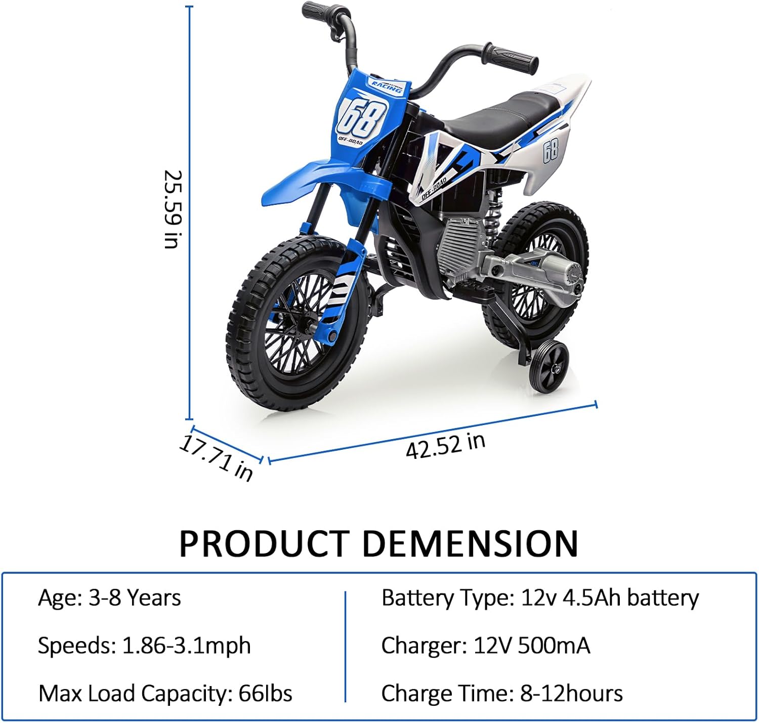 GARVEE 12V Kids Ride On Dirt Bike, Electric Motorcycle w/Twist Throttle, Training Wheels, Music ...