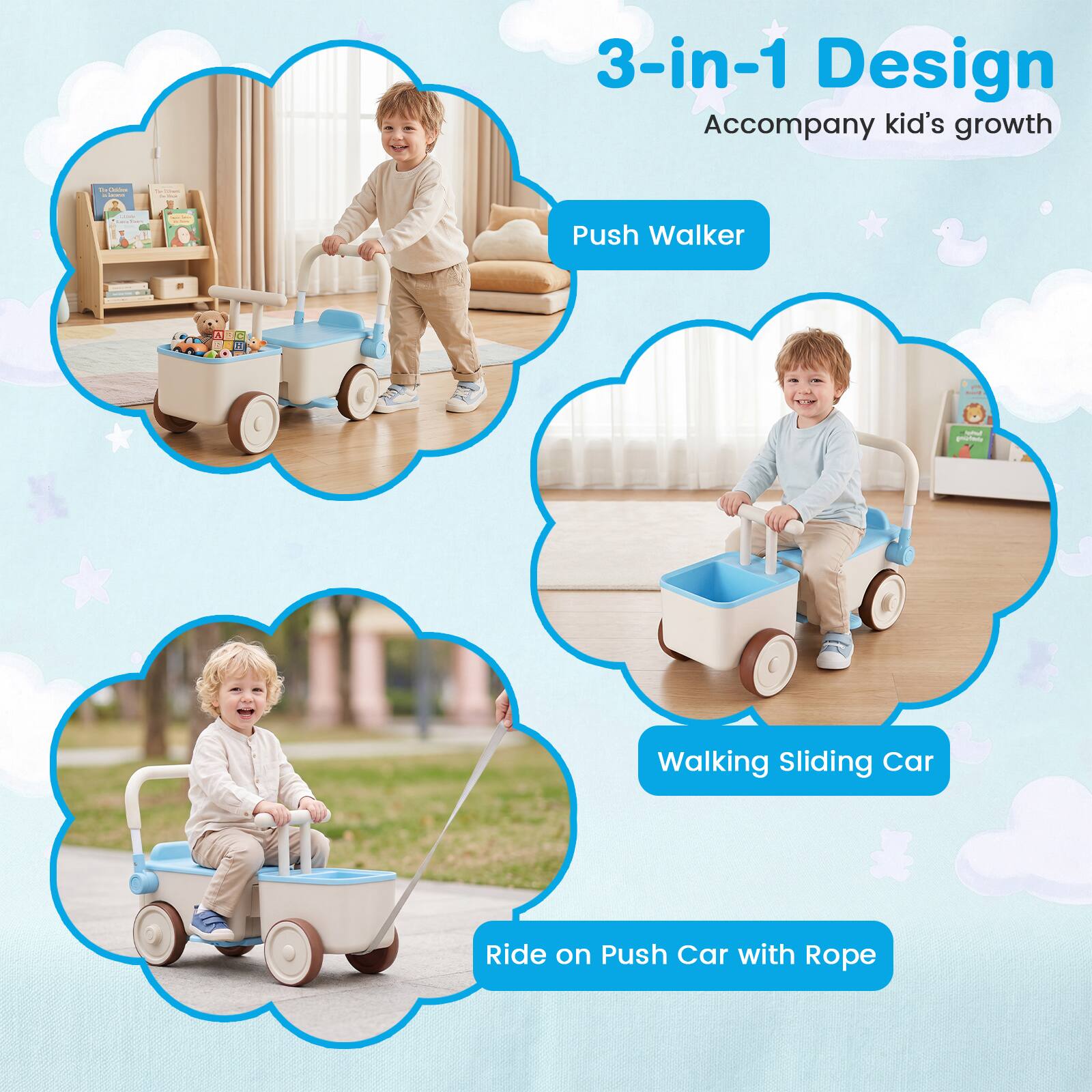 Gymax 3 in 1 Kids Ride On Push Car Foot to Floor Sliding Car for ...