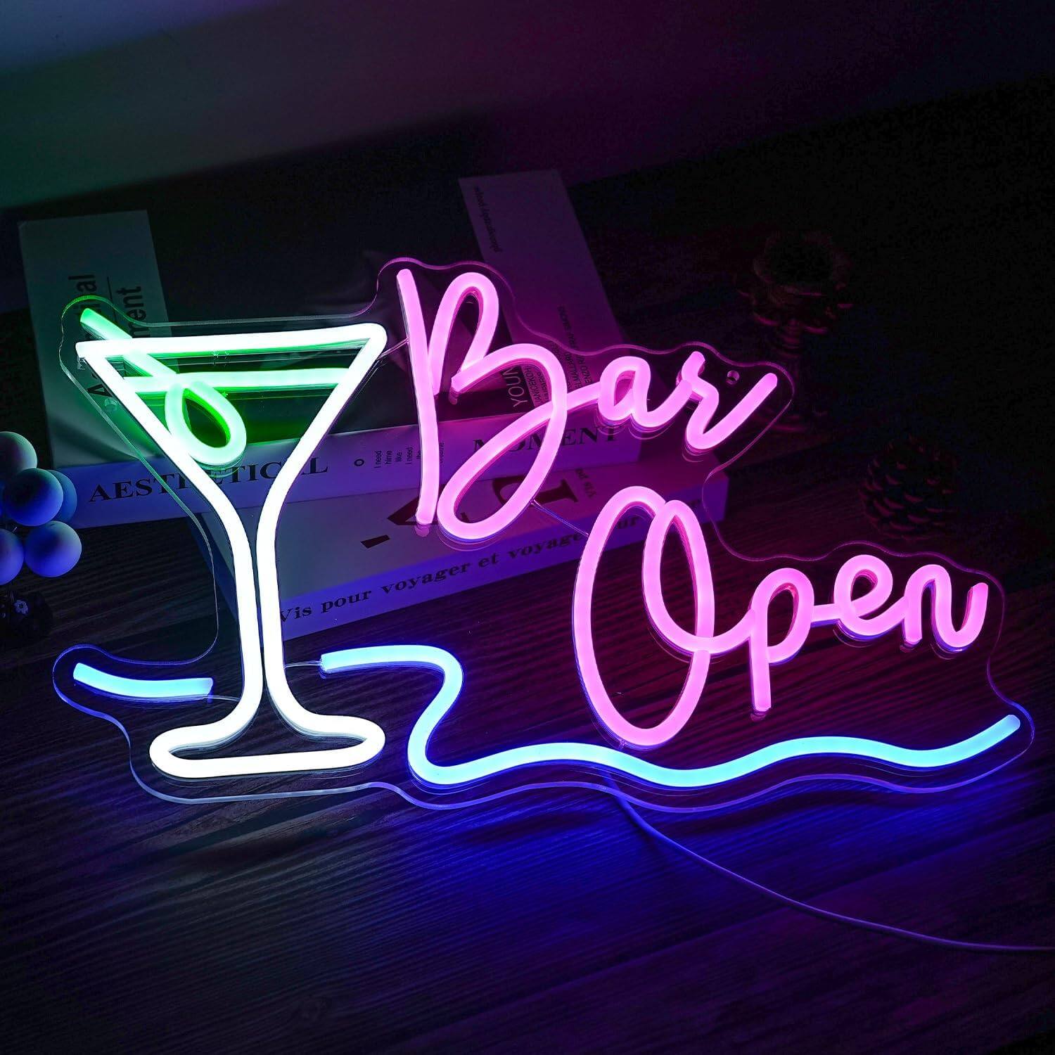 Auledio Bar Open Neon Sign Dimmable LED Cocktail Neon Lights Signs for ...