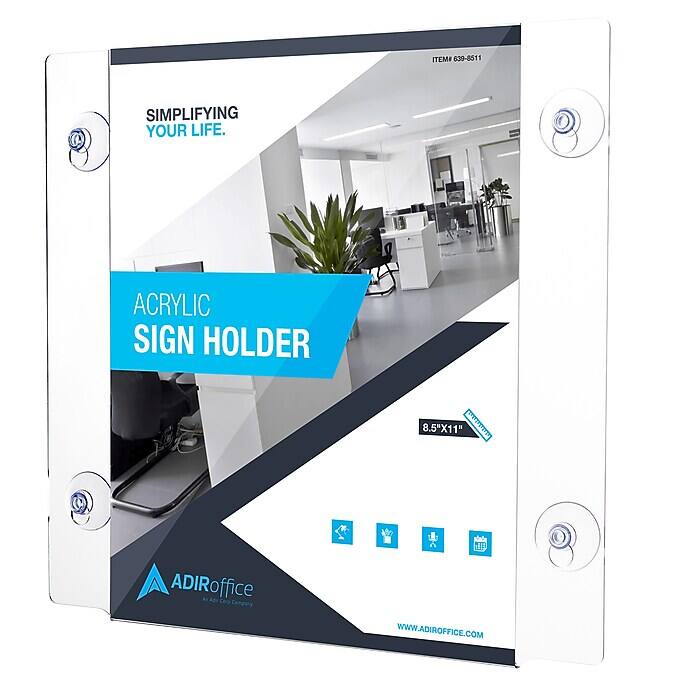 AdirOffice Sign Holder, 8.5"''x 11'' Clear Suction Acrylic Window Sign ...