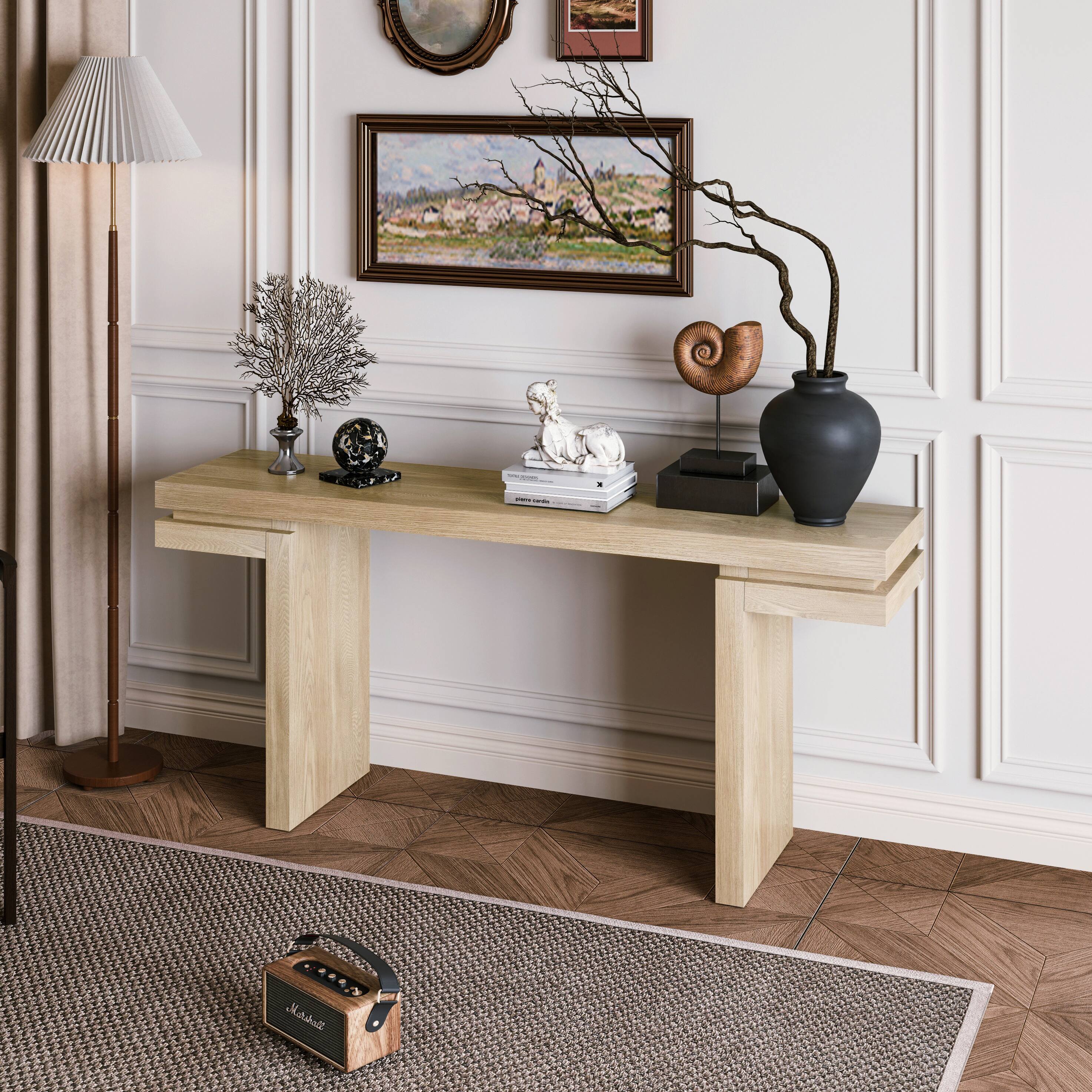 Loheer Console Table, 66 Inch Extra Wide Console Table with Real Wood ...