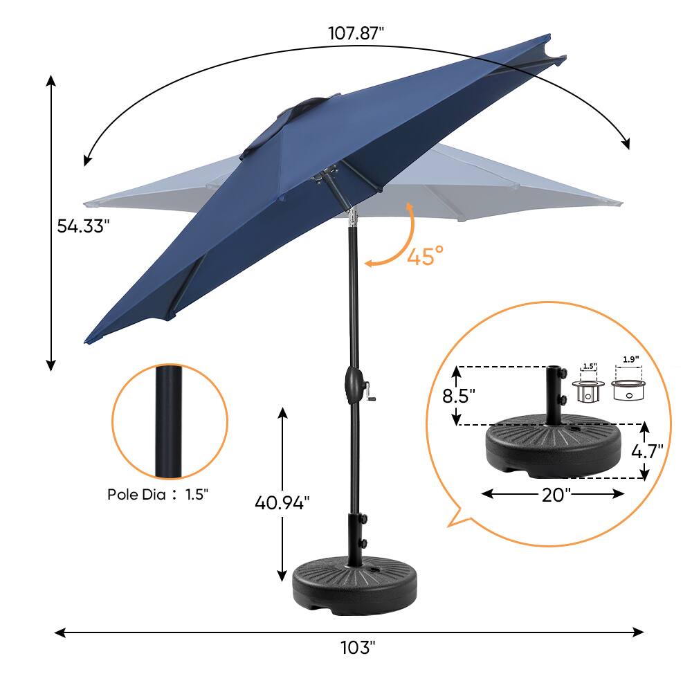 Ainfox 9ft Patio Umbrella With Round umbrella base Coffee BBS028NB003 ...