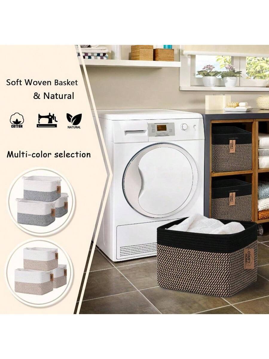 Live At Space 3PACK Cotton Rope Square Basket with Handles ShelvesDog ...