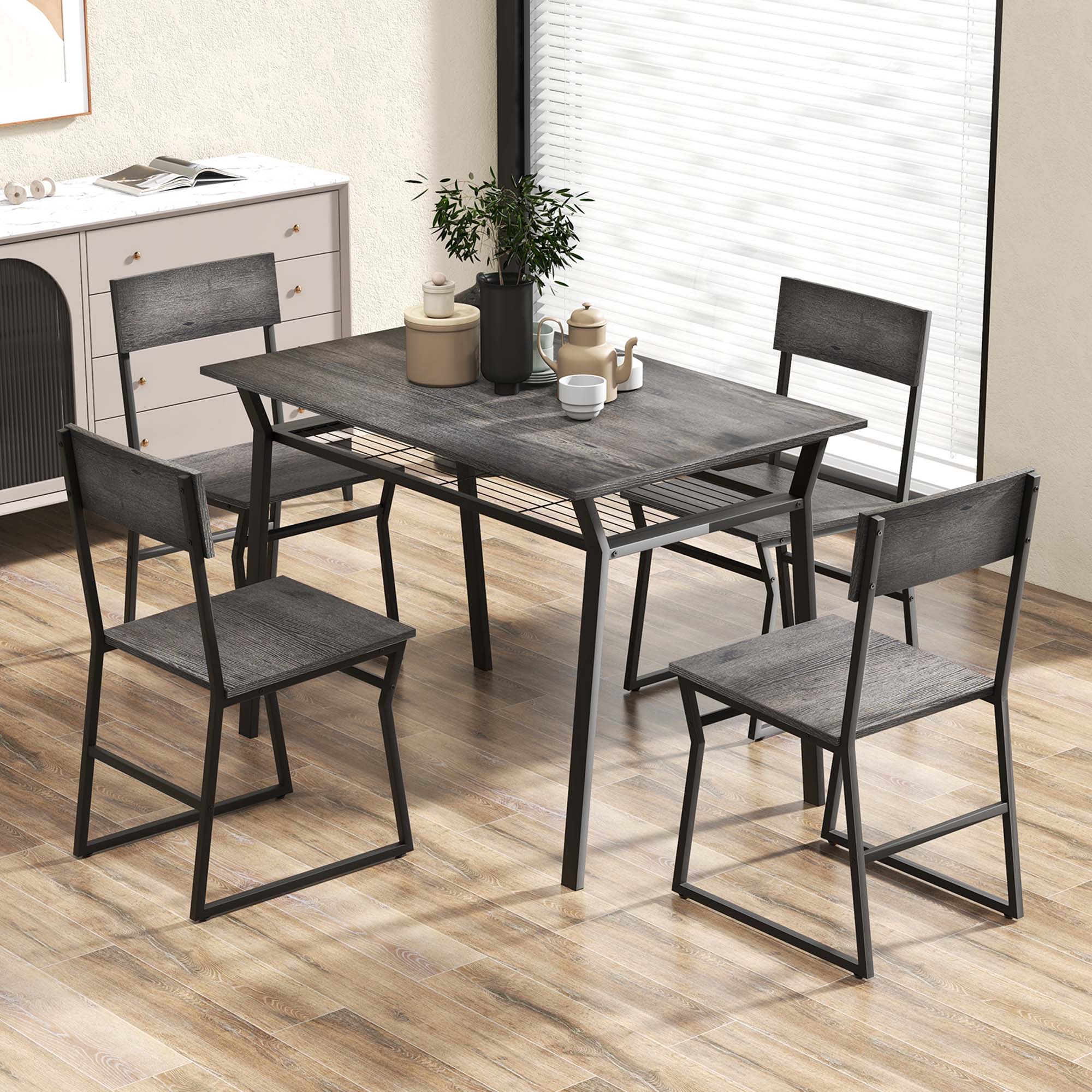 Costway 5 Piece Dining Table Set Industrial Rectangular Kitchen Table ...
