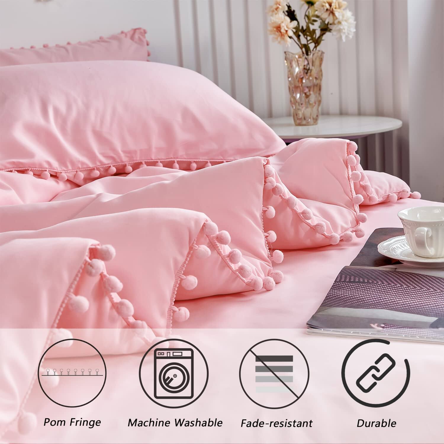 NICHOLAS KLEIN 5 Pom Comforter Boho Fringe Bedding Set With Sheet Ultra ...