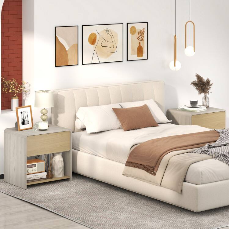 SlickBlue 2 Tier Modern Bedside Table with Storage Drawer and Open ...