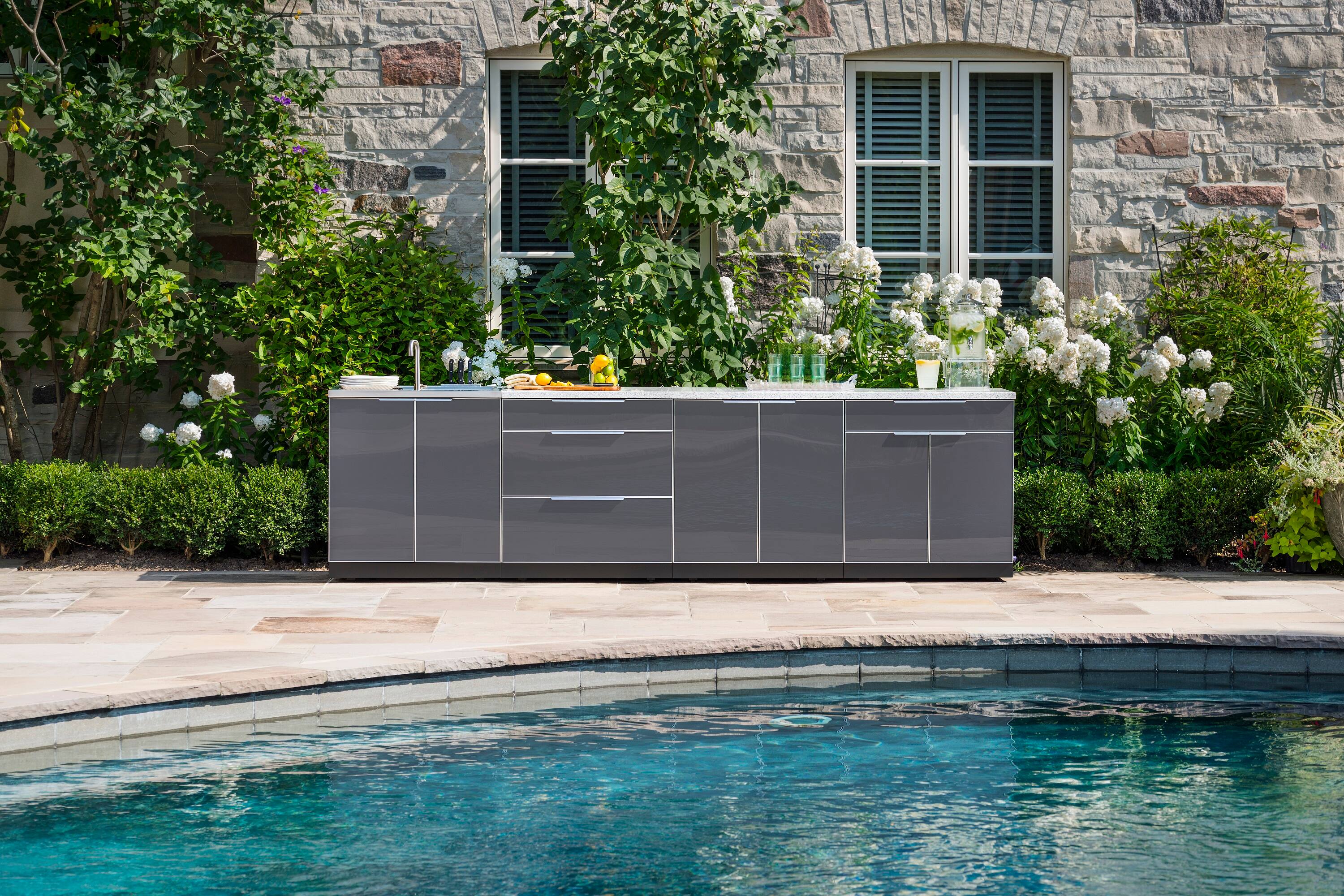 NewAge Products Outdoor Kitchen 3 Piece Cabinet Set with Covers Slate ...