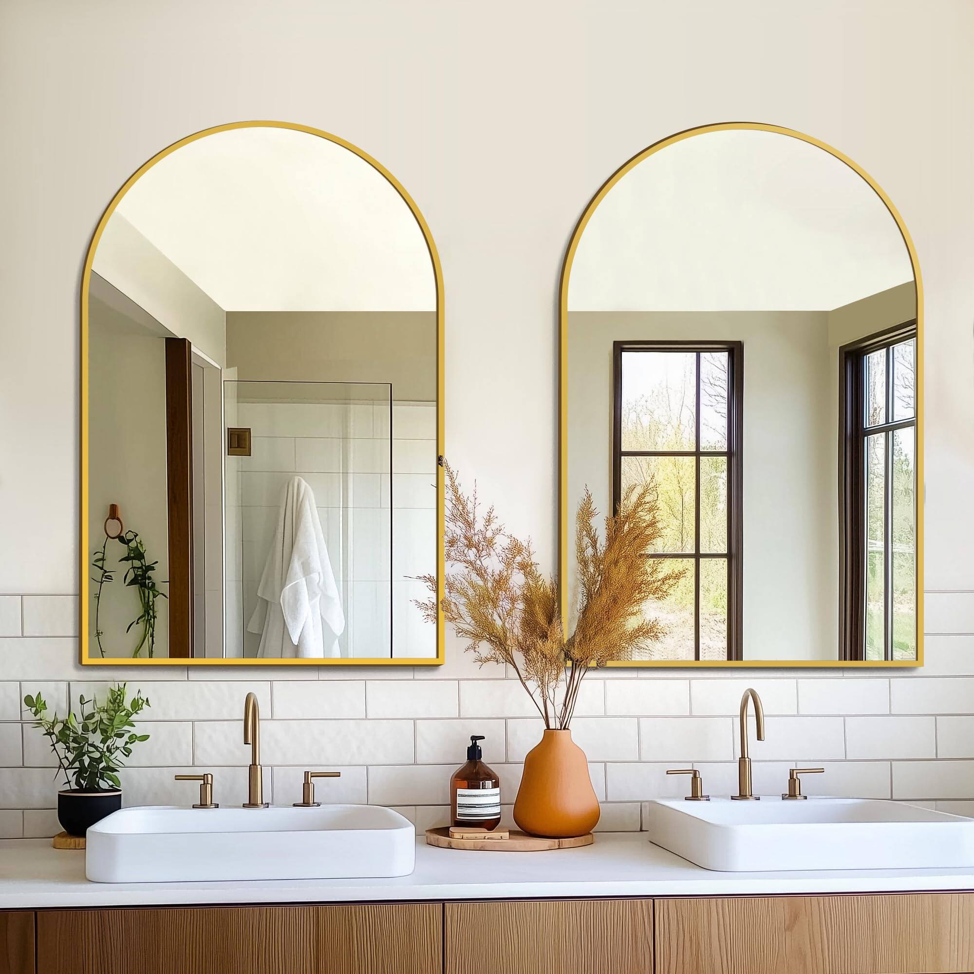 TECH SAFARI Bathroom Vanity Mirror For Wall Pack Arched Metal Framed ...