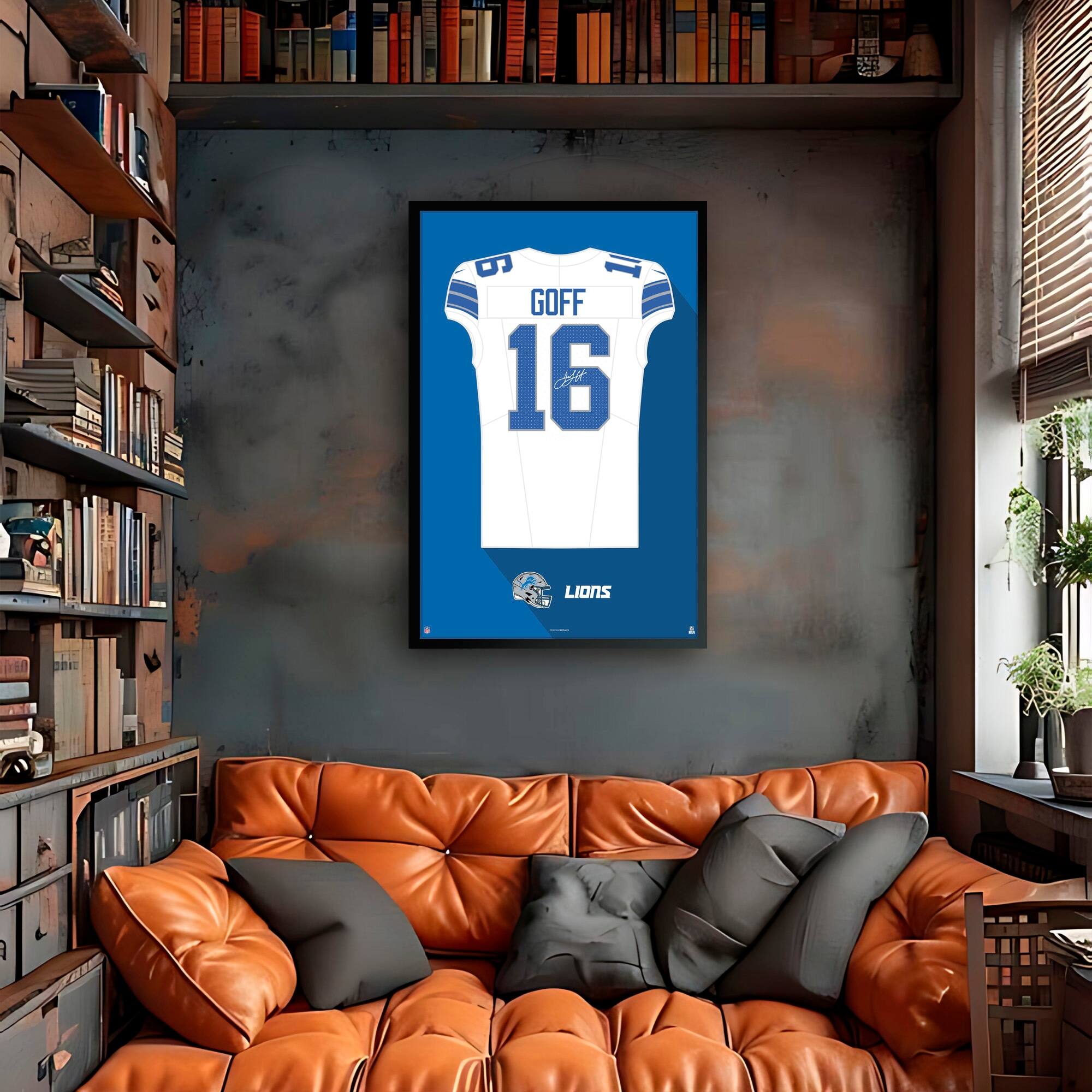 Sporticulture Jared Goff Detroit Lions 14" x 20" Away Jersey Framed Art ...