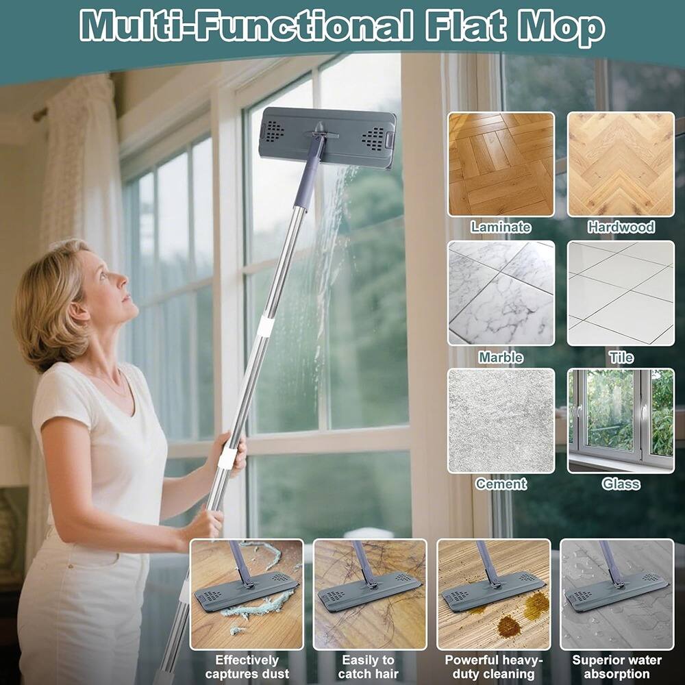 Schertz Flat Microfiber Mop with 3 Pads – Adjustable Handle, Wet/Dry ...