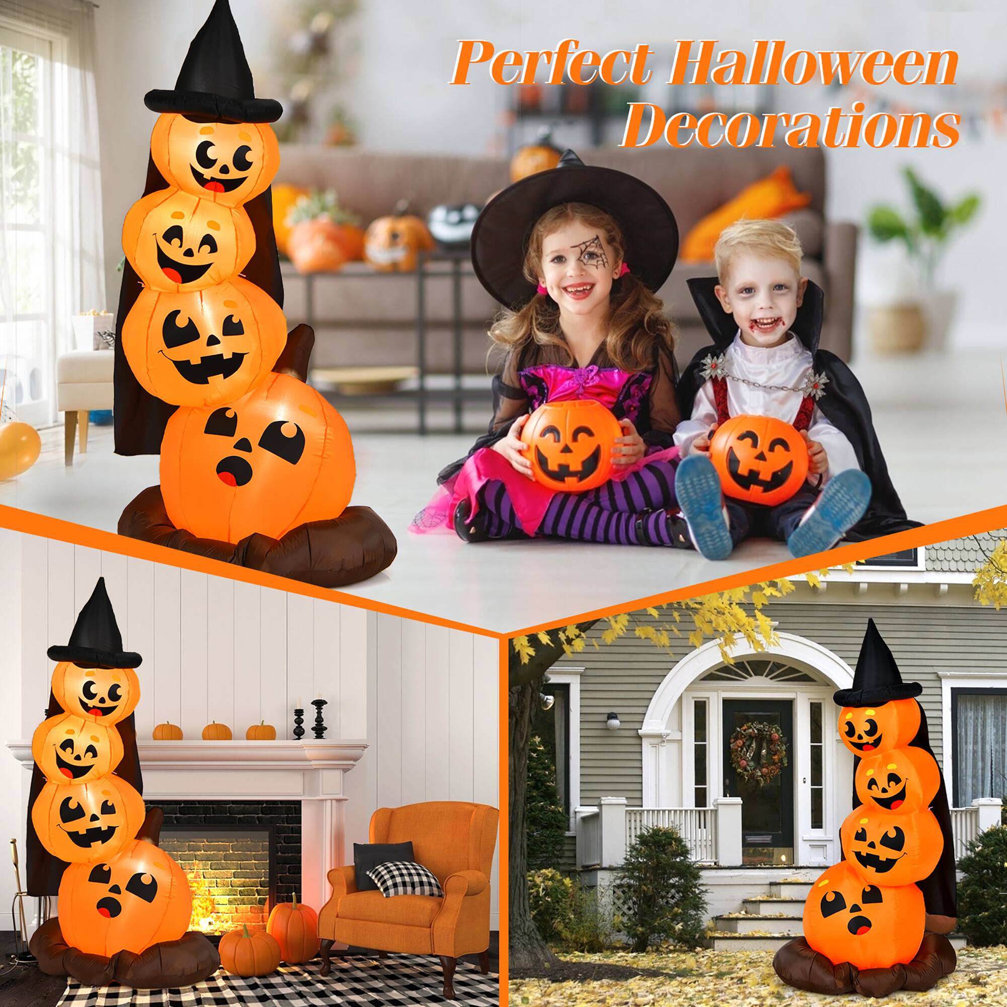 Costway 6.8FT Halloween Inflatable Pumpkin Combo Blow up Pumpkins w ...