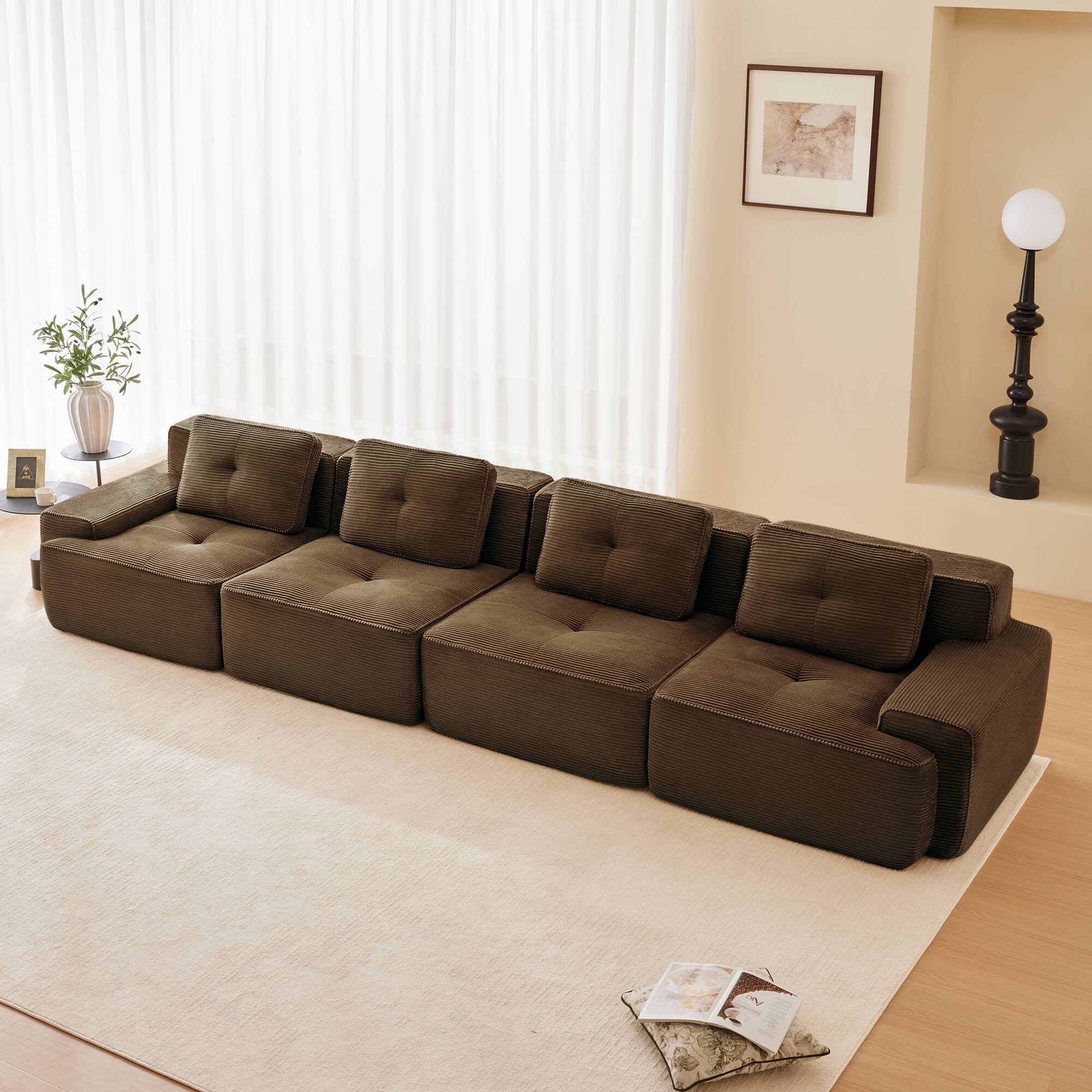 Aukfa 153" Modern Modular Sectional Sofa Corduroy Fabric, 4 Seater with ...