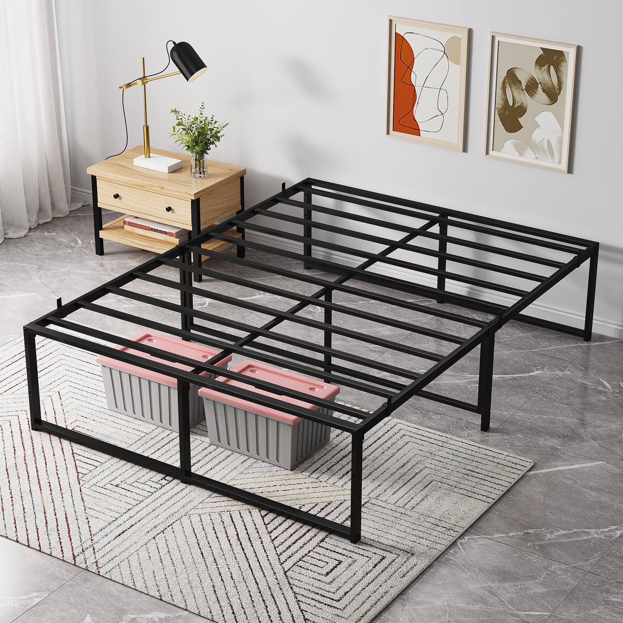 Acekool Queen Size Metal Platform Bed Frame, 14 Inch with 3 in 1 Steel Support, No Box Spring ...