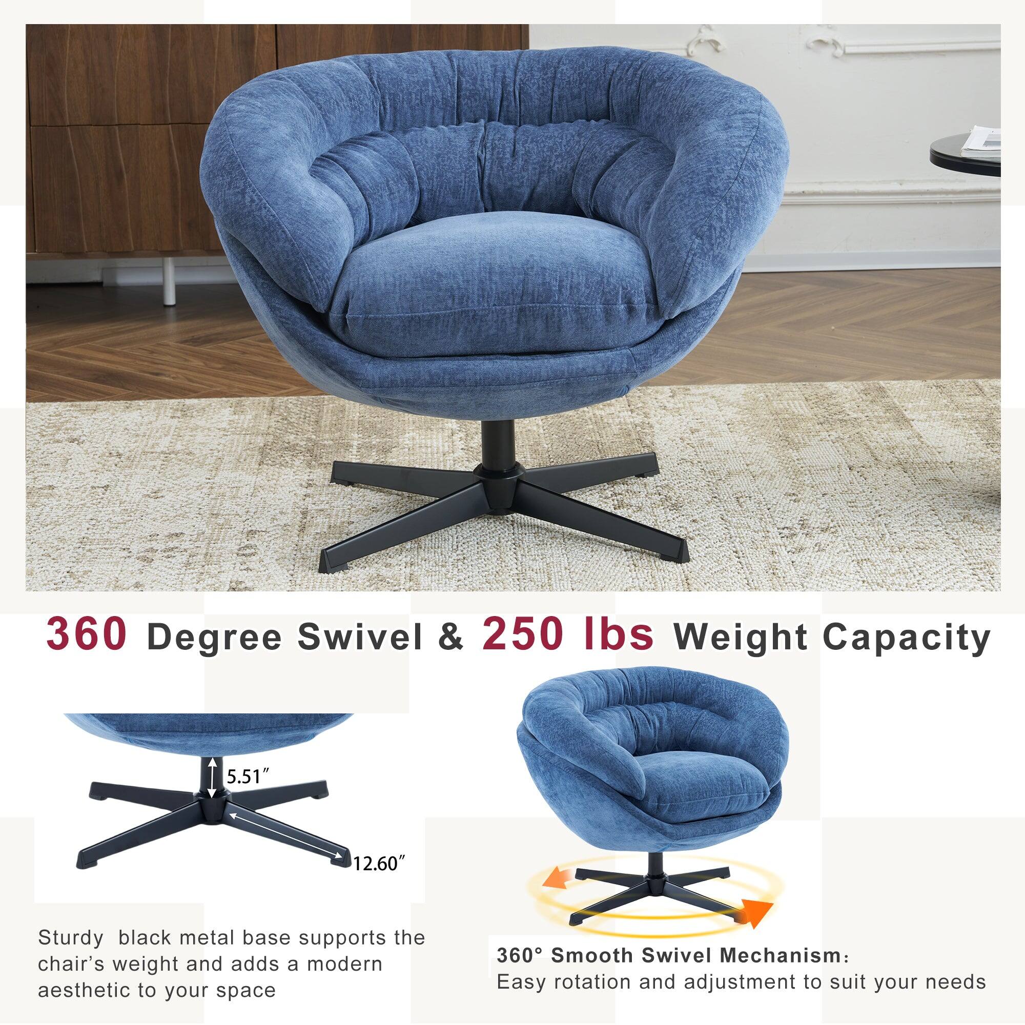 Boyel Living Navy Modern Chenille Round Swivel Office Chair with ...