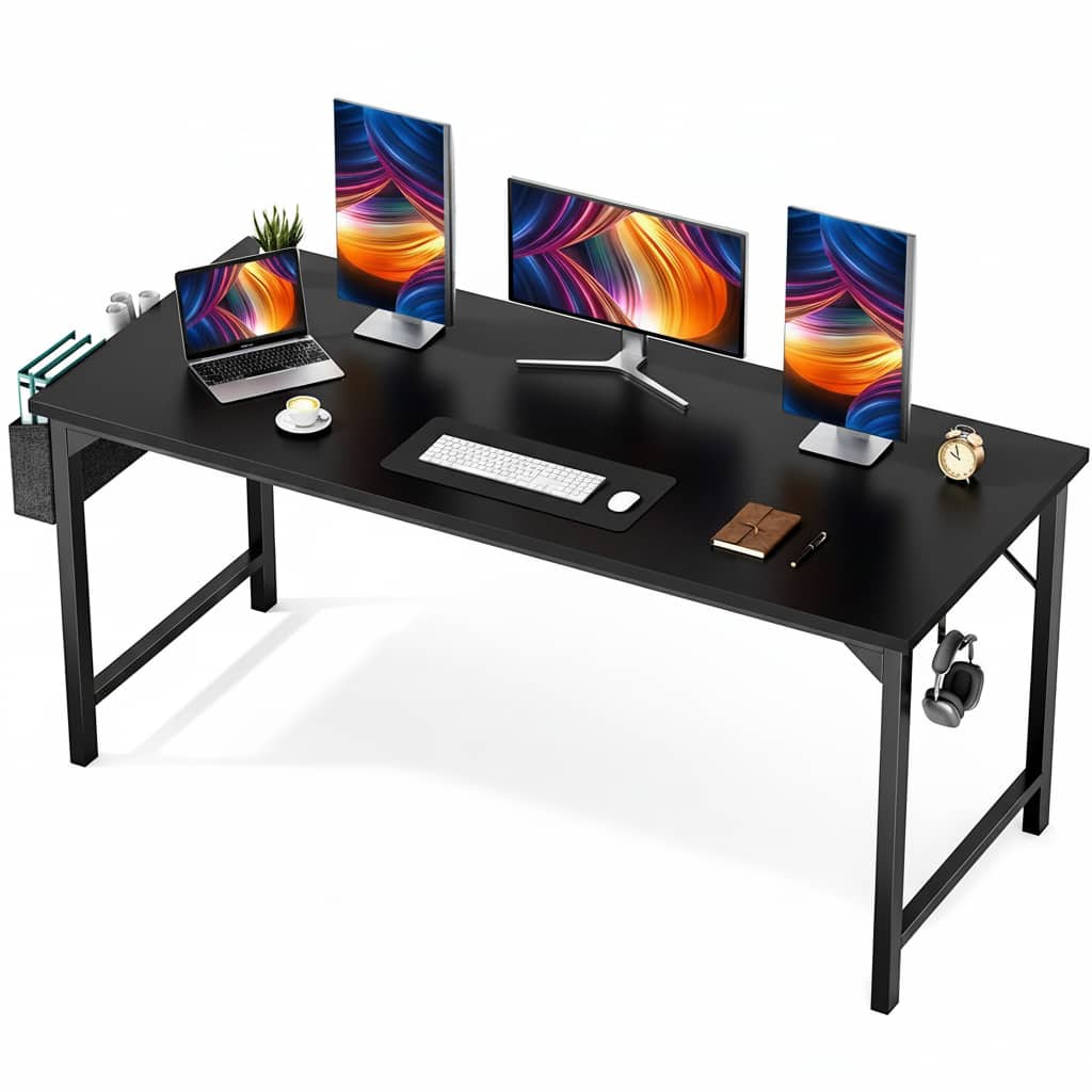 AOITUN - 60 inch Modern Computer Desk, Real Wood Long Writing Desk ...