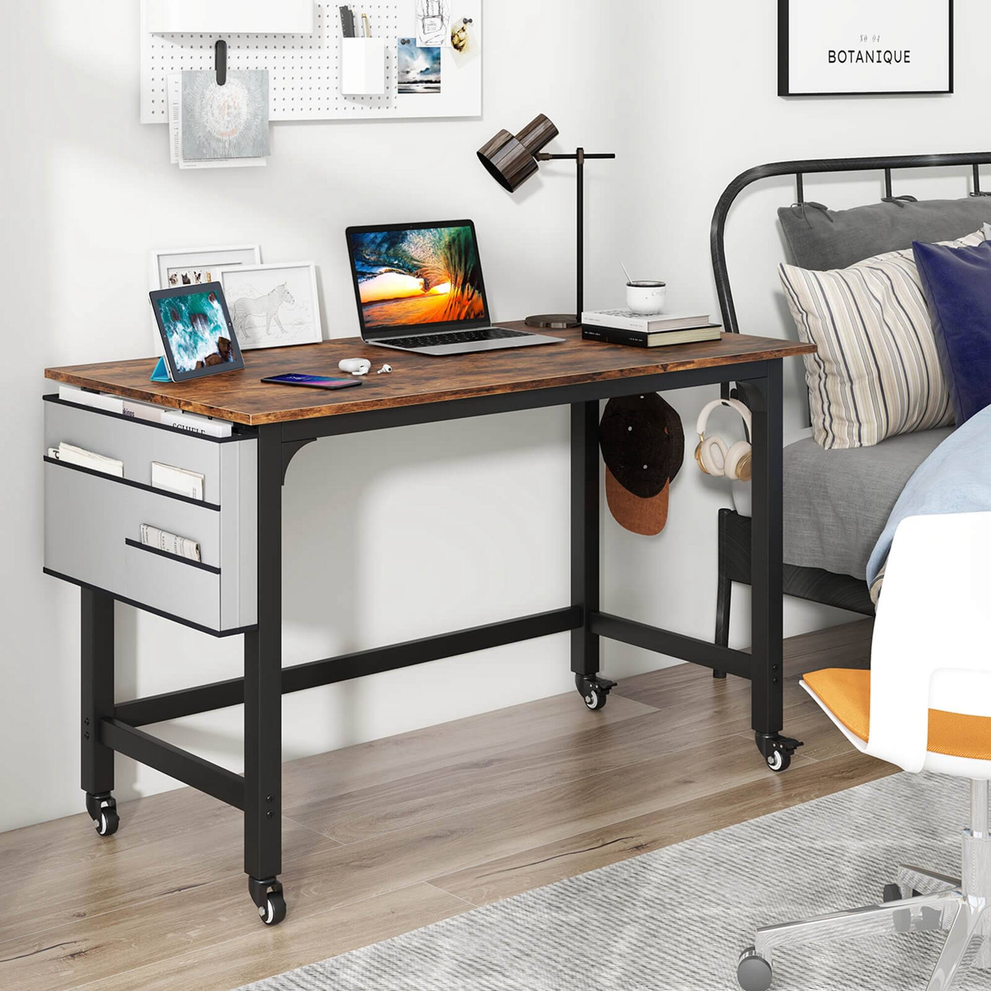 Costway 2 PCS Rolling Computer Desk Metal Frame PC Laptop Table Wood ...