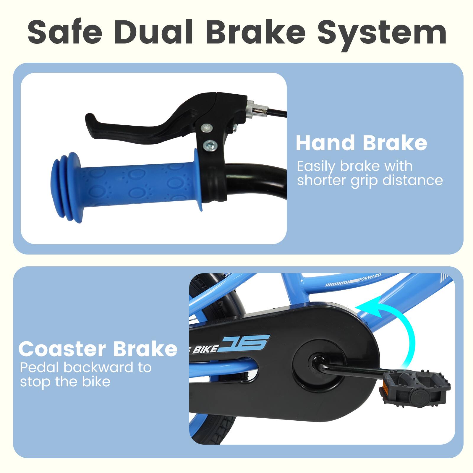 Costway 16 Inch Kids Bike with Training Wheels Dual Brakes Adjustable Seat Handlebar Height Navy ...