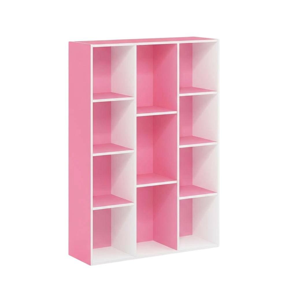 FurniFact White and Pink Reversible Open Shelf Bookcase with Sturdy ...