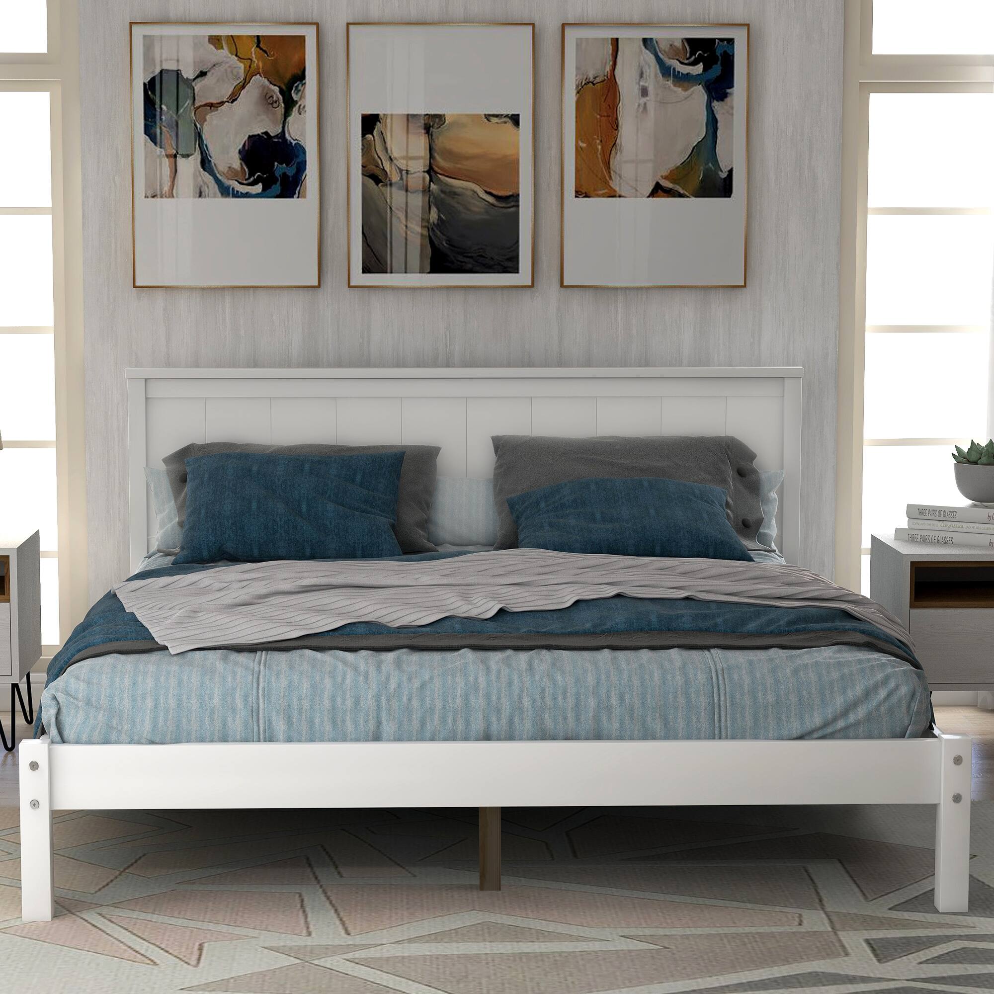 Whisen Full Size Platform Bed Frame with Headboard, Wood Slat Support ...