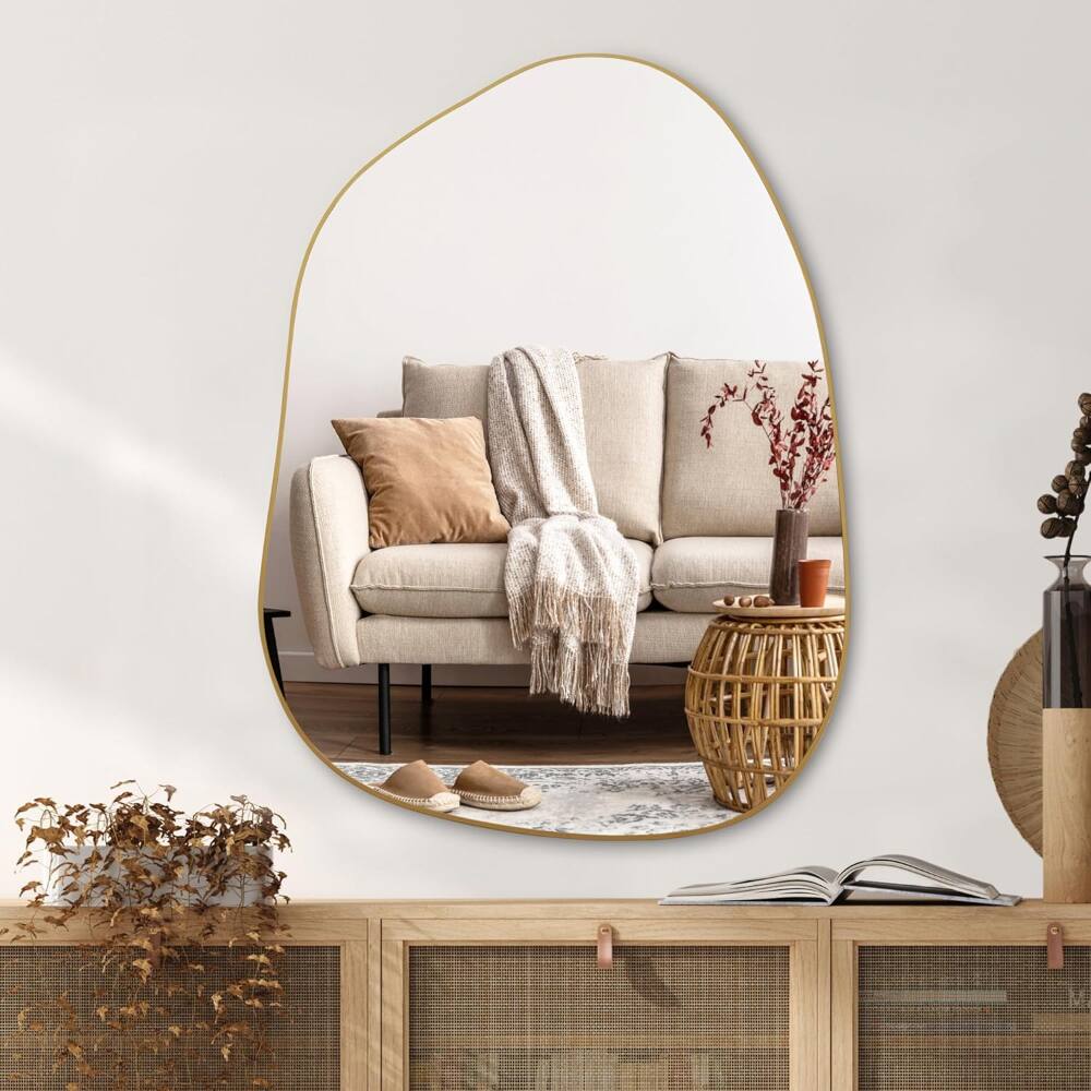 ZUQIETA Asymmetrical Wall Mirror 32"x24" Irregular Modern Boho Decor ...