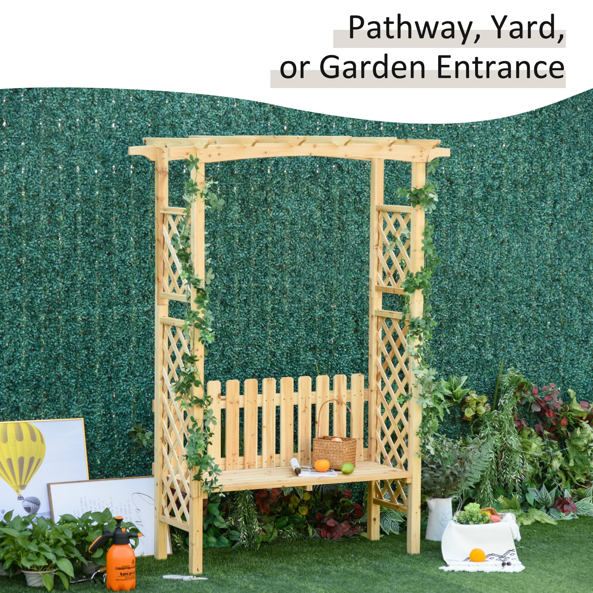 Outsunny Wooden Garden Arbor for Climbing Plants with Garden Bench, Garden Arch to Grow Grapes ...