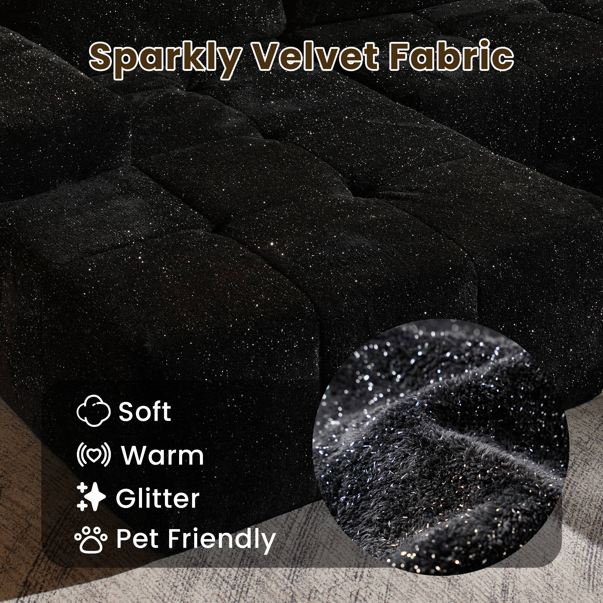 Ovios 114" Starlight Fabric Sectional Sofa with Comfy Chaise, Boneless ...