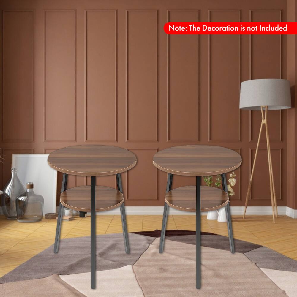 Hivvago Set of 2 Round Two Tier Side Tables with Open Storage Shelf and ...