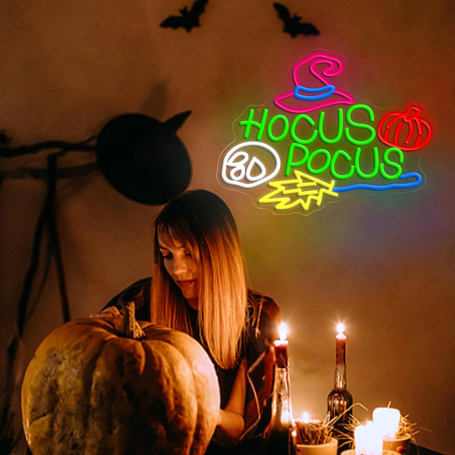 Auledio Hocus Pocus Halloween Neon Sign for Wall Decor Mysterious Witch ...