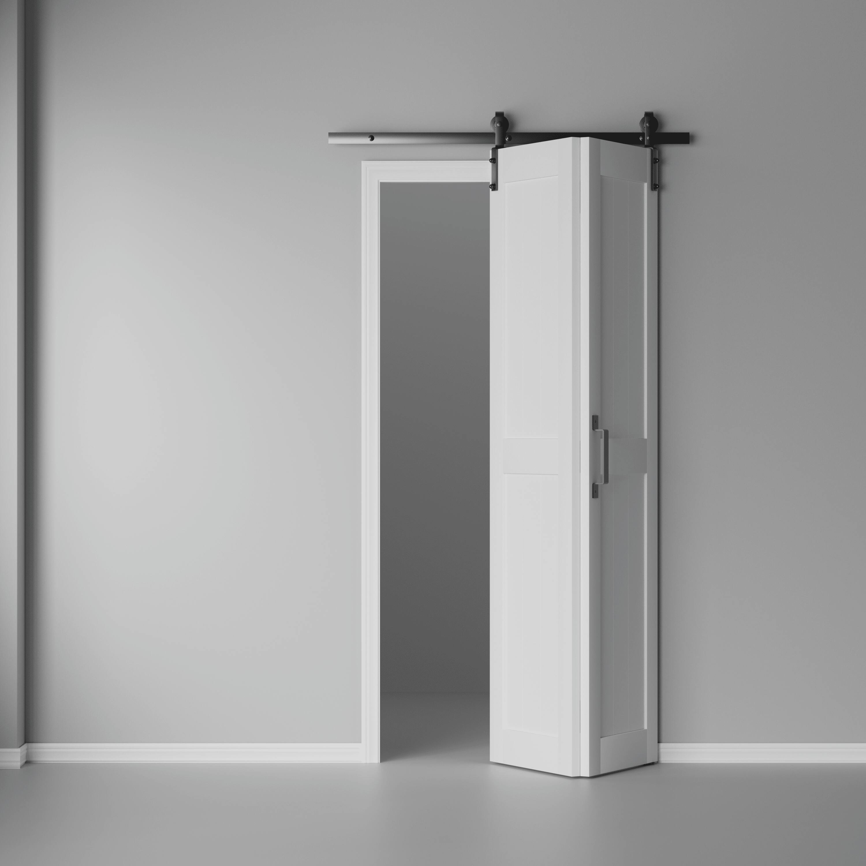 Mirfee Bi Fold Sliding Door Set, Solid Wood with Hardware Track White ...