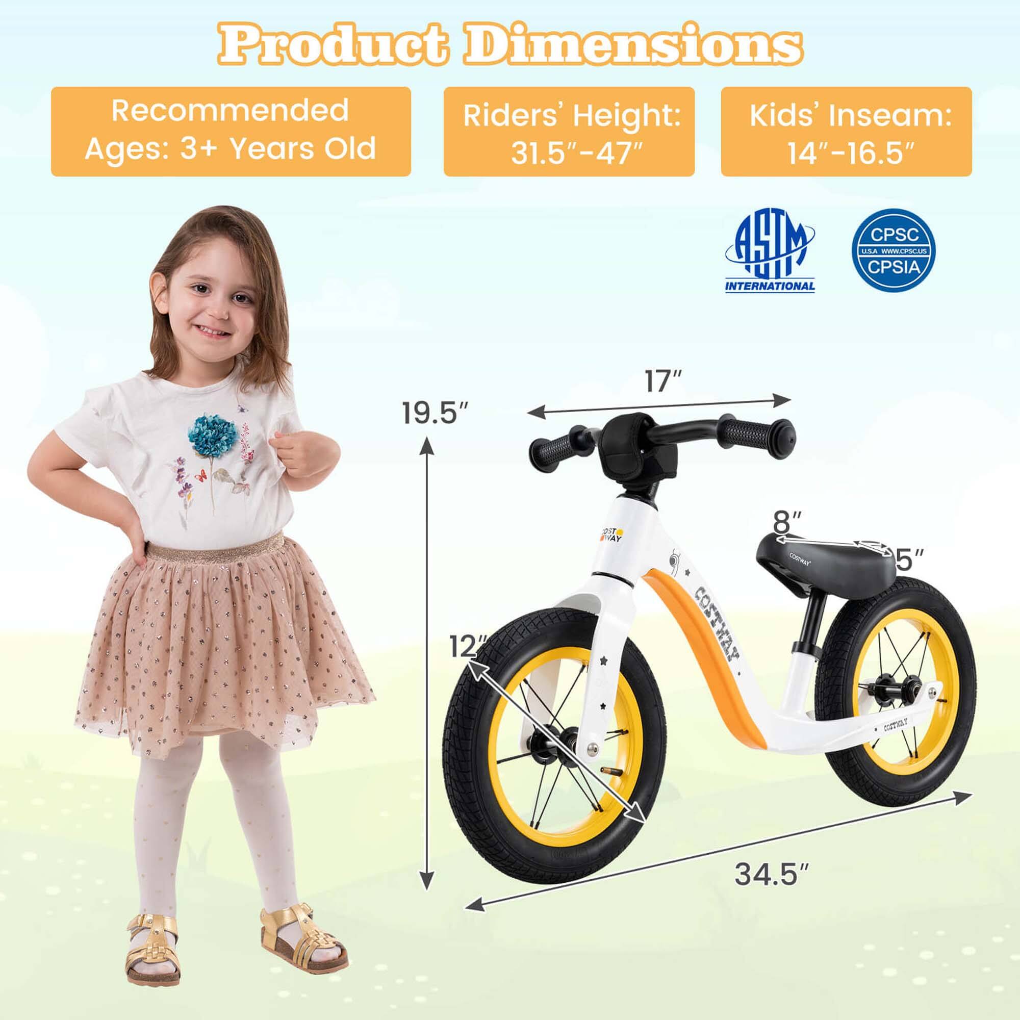 Costway 12 Inch Magnesium Toddler Balance Bike No Pedal Training Toddler Balance Bike White ...