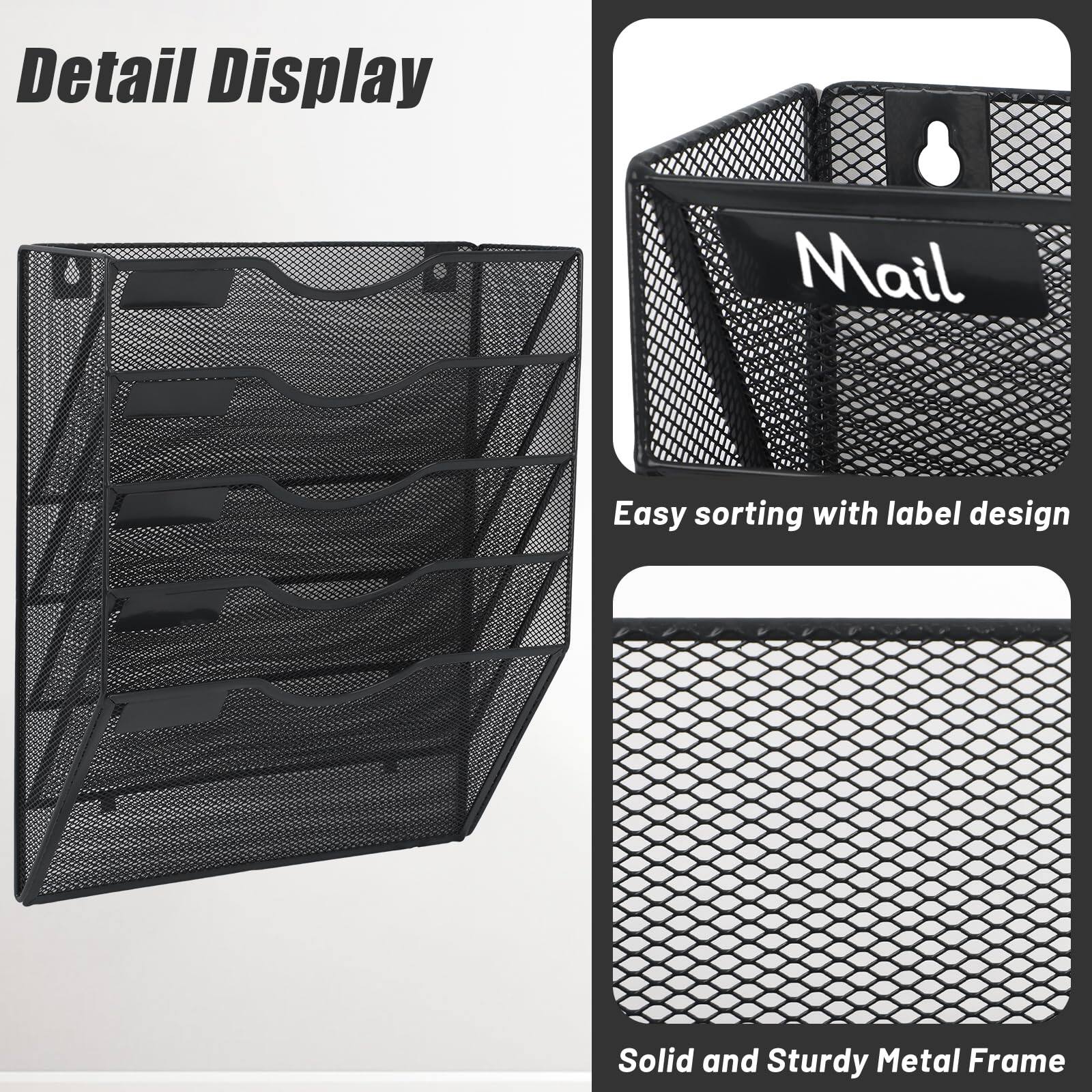 Dapper Styles 5 Pocket Mesh Hanging Wall File Organizer Mounted Mail ...
