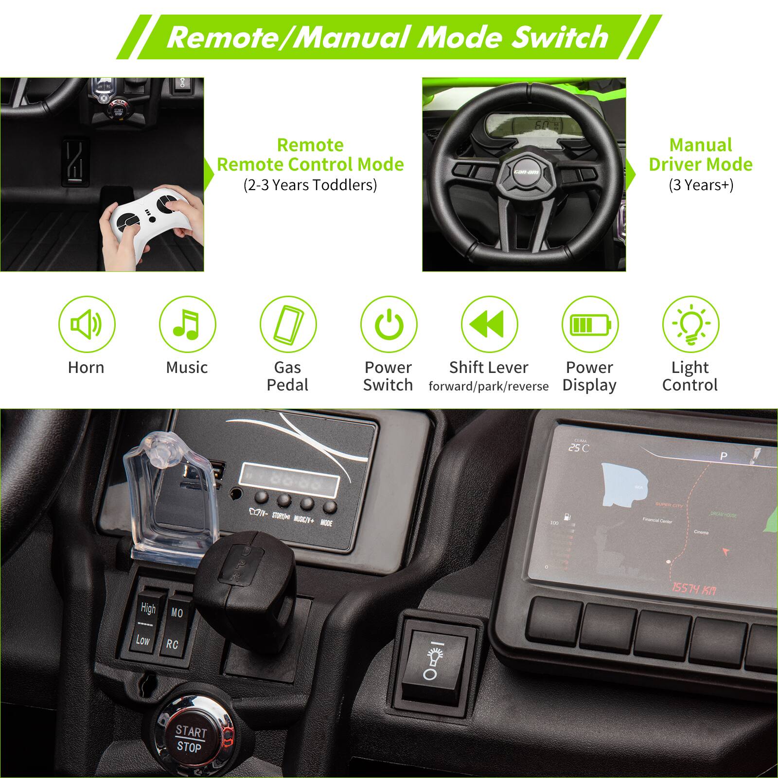 Jojoka Licensed Can Am 2 Seater Ride On UTV Car, Dual 24V Batteries, 4 ...