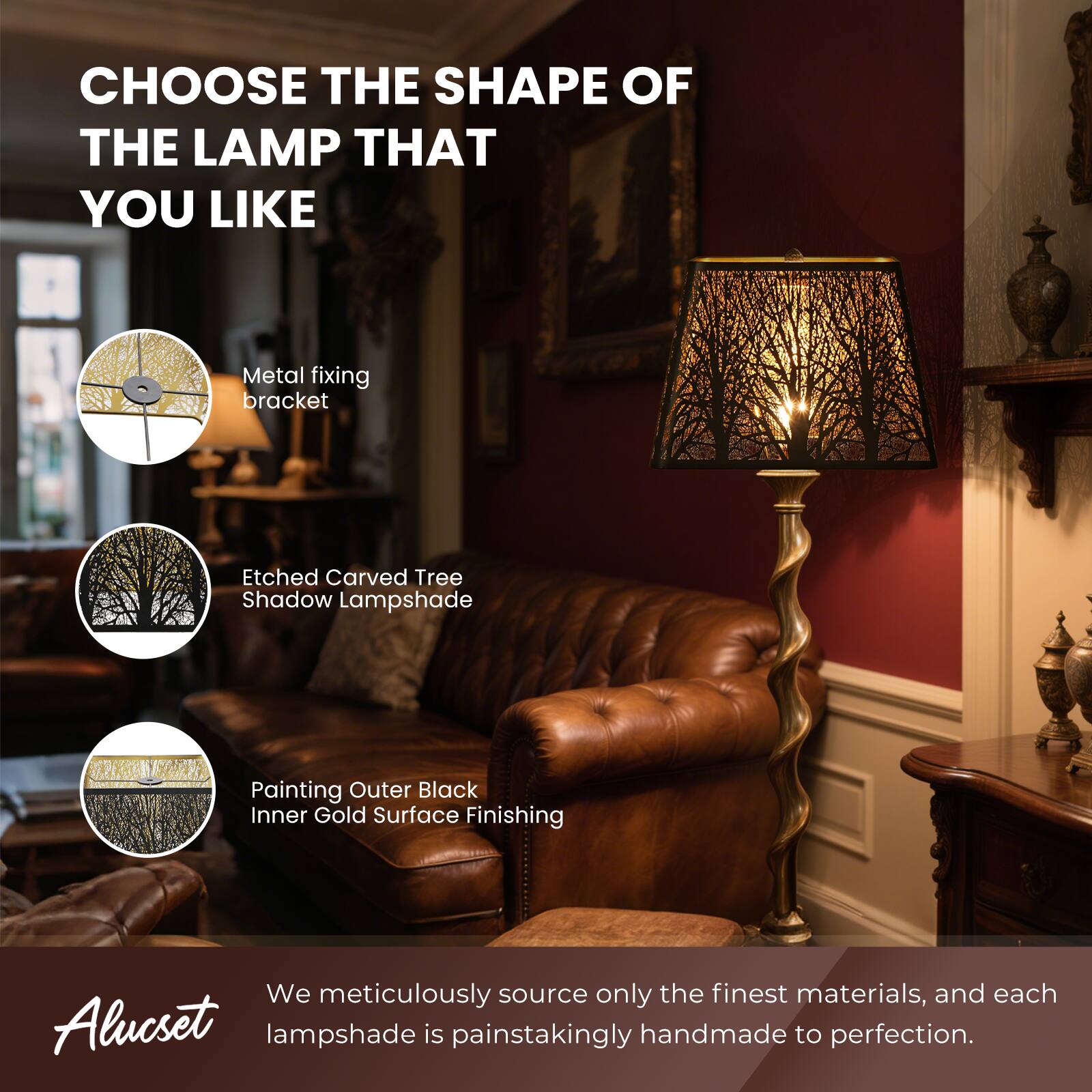 Medium Square Lamp Shades, ALUCSET Metal Lampshade with Pattern of ...