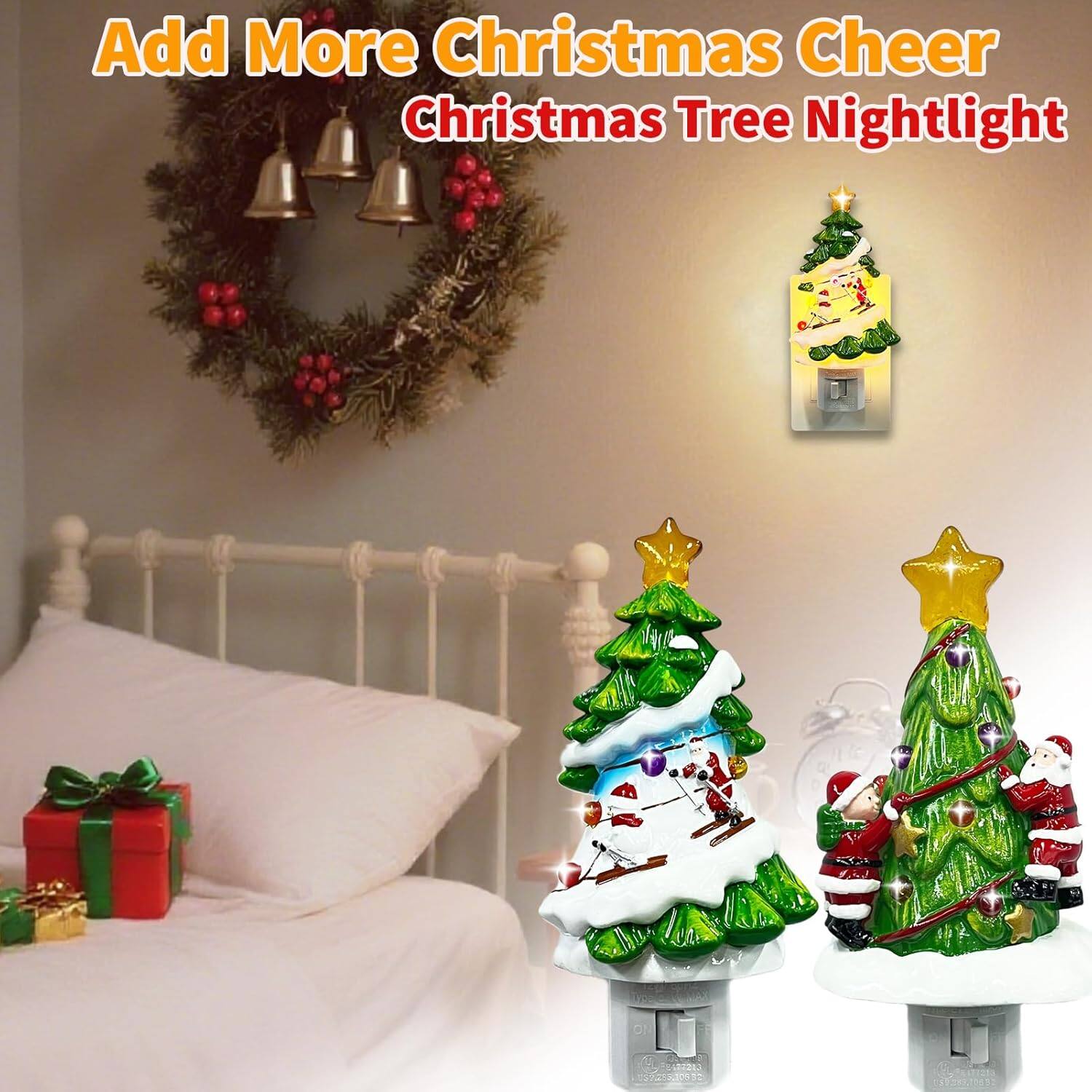 ACJPR Christmas Tree Night Light with Snowman & Santa, Plug In, Vintage ...