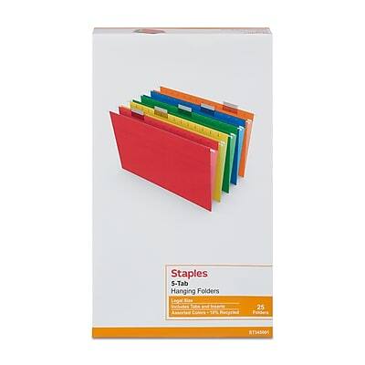 Staples Heavy Duty Hanging File Folders, 1/5 Cut Tab, Legal Size, 25 ...