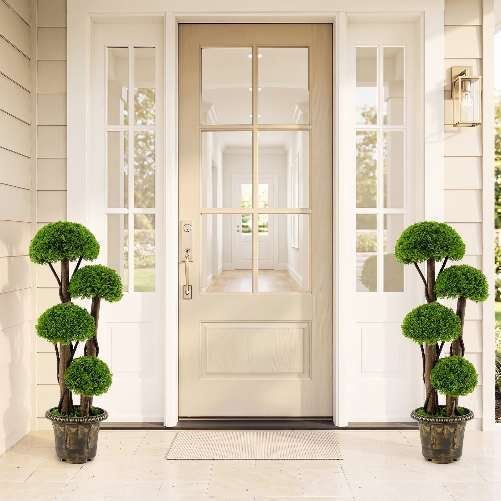 Costway 2 PCS Artificial Cypress Topiary Ball Tree with Retro Cement ...