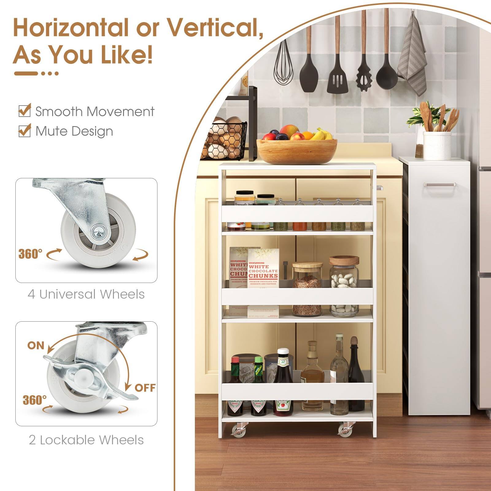 Ecooso 4 Tier Rolling Kitchen Storage Cart Slim Organizer with Open ...