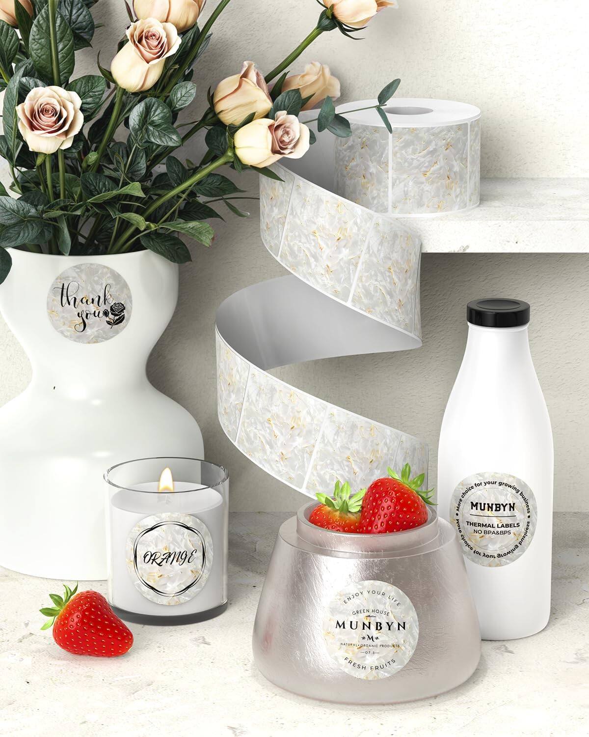 MUNBYN 2 Inch Round Shell Texture Thermal Labels Gold White ST-WG ...