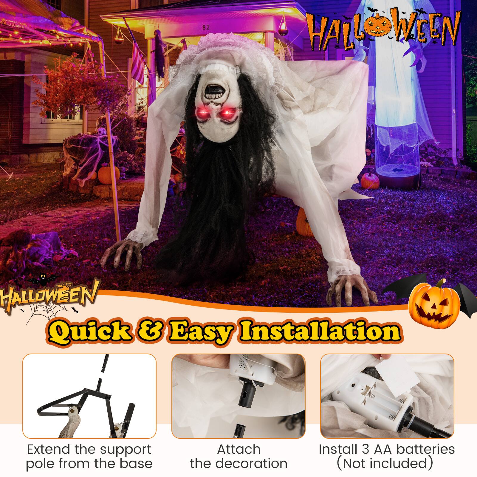 Costway Lighted and Animated Halloween Decoration Animatronic Crawling ...