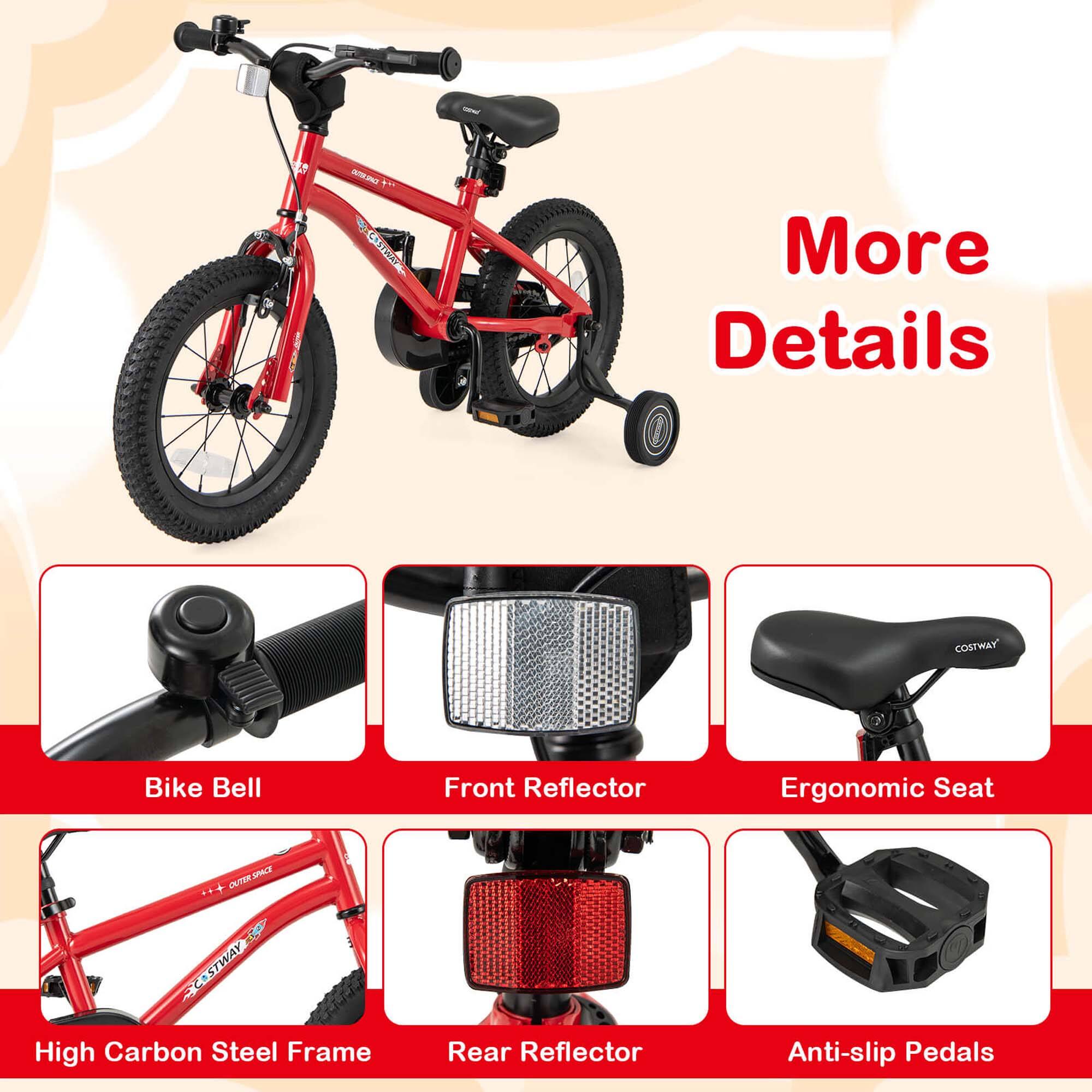 Costway 14 Inch Kid's Bike for 3 5 Years Old with Adjustable Saddle & Anti slip Handlebar Red ...