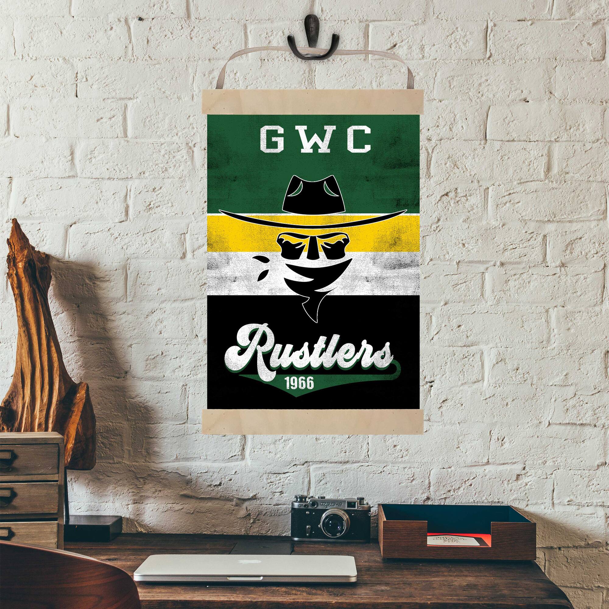 Jardine Golden West College 12'' x 20'' Retro Logo Banner Sign Green ...