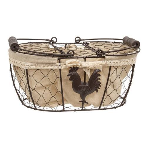 BreeBe Fabric Lined Chicken Wire Rooster Picnic Basket Brown GQX19205 ...