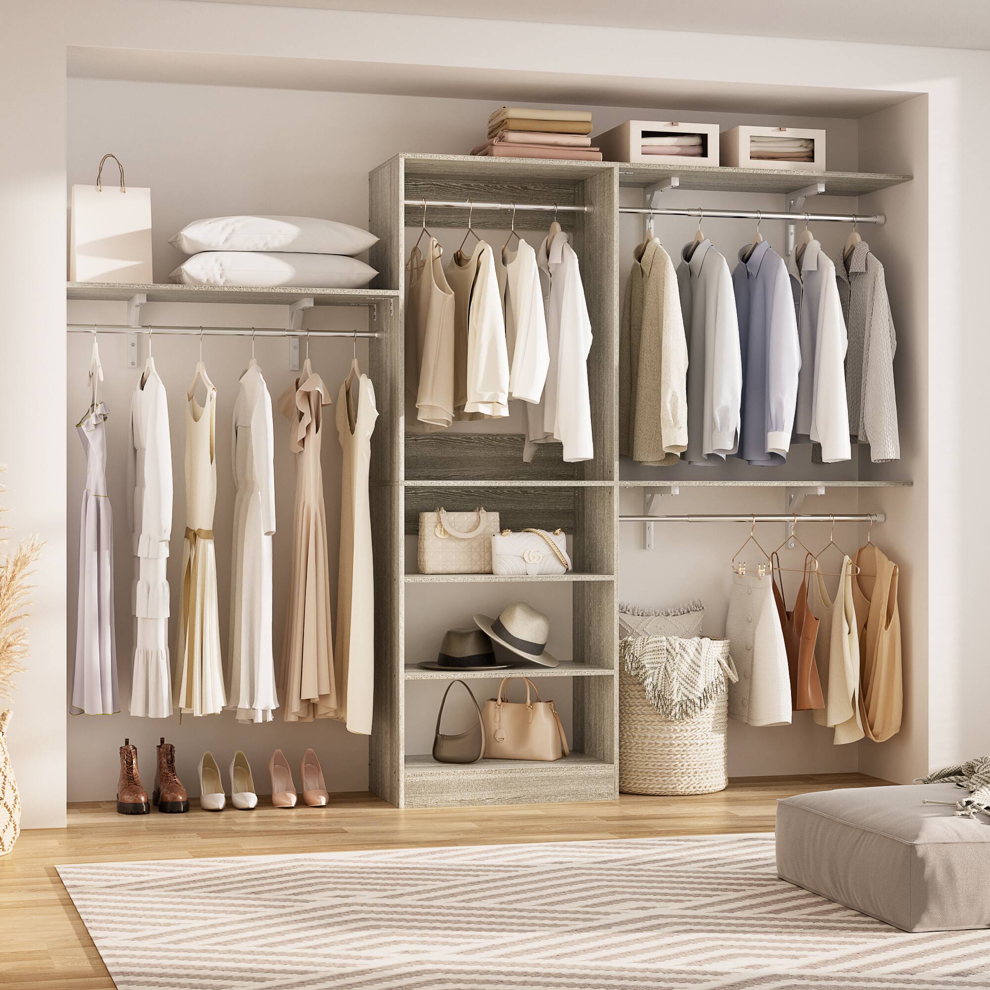 Aheaplus 8FT Wall Mounted Closet System, 96'' Closet Organizer with 3 ...