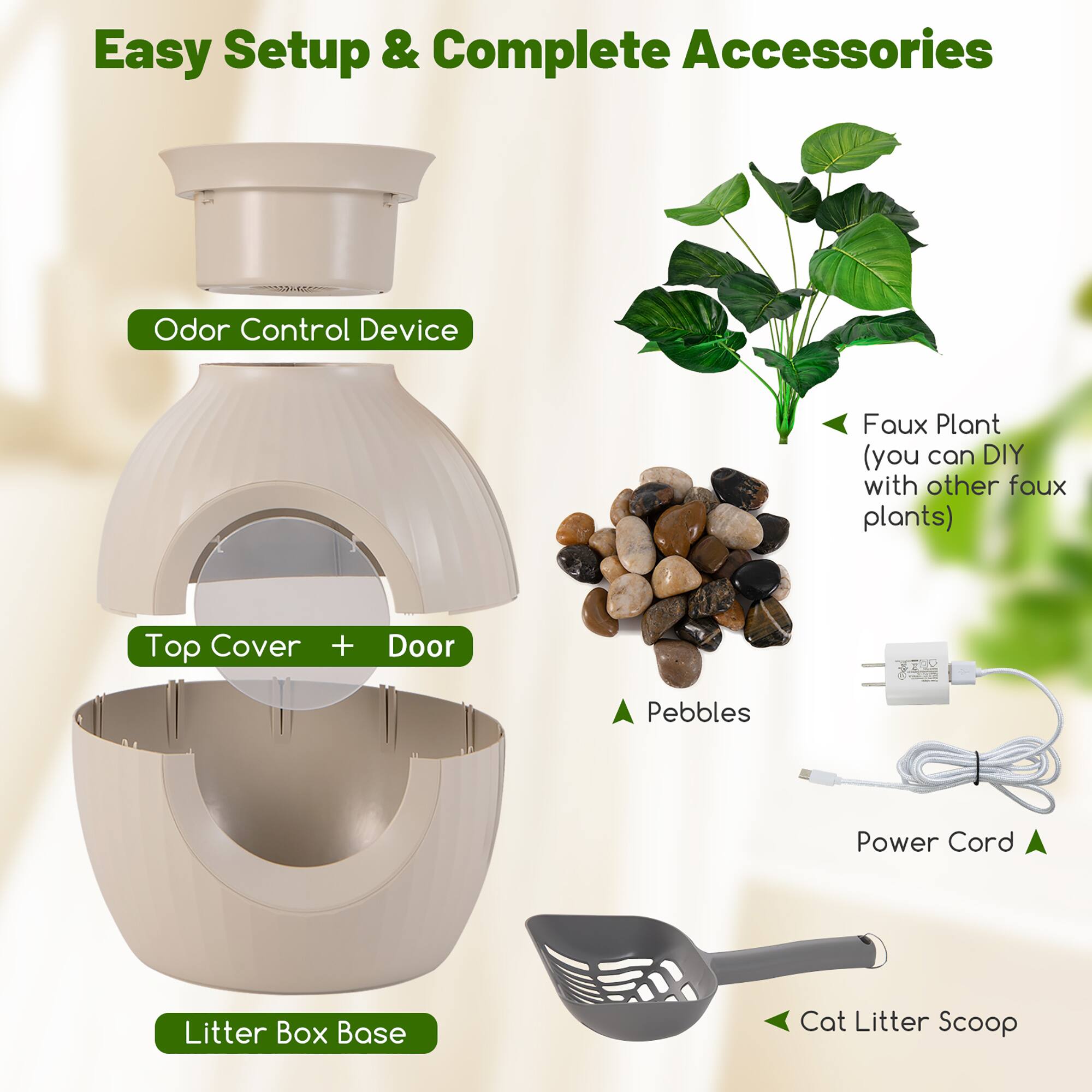 Gymax Plant Cat Litter Box w/ Smart Odor Removal Hidden Cat Litter Box ...