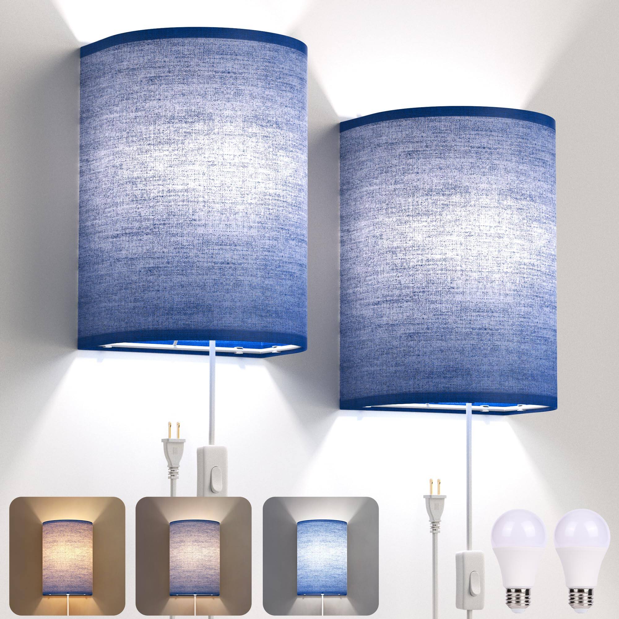 HM 1810 Plug In Wall Sconces Set Of Two Lights With On off Stepless ...