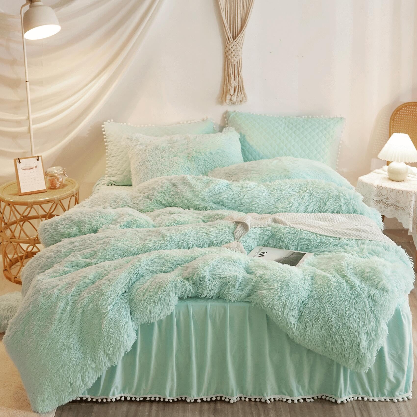 Comfort Essence - Faux Comforter Cover Queen Set Soft Fuzzy Plush ...